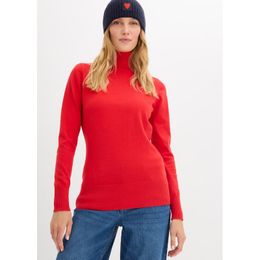 bonprix Damen bonprix Rollkragenpullover &raquo;Feinstrick-Rollkragenpullover&laquo; aus Baumwollmischung, mit hohem Rollkragen, schmale Passform rot 44/46 (L)