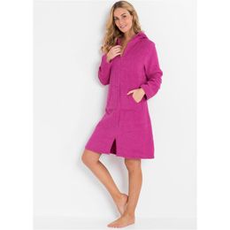 bonprix Bademantel mit Kapuze, mit seitlichen Eingrifftaschen, lockere Passform rosa Baumwolle