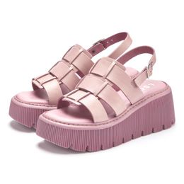 Lscn By Lascana Damen LSCN by LASCANA Sandalette &raquo;Sommerschuh&laquo; Sandale, Sommerschuh, Pantolette aus Leder mit Plateau rosa 40