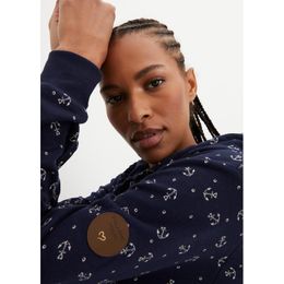 bonprix Damen bonprix Hoodie &raquo;Kapuzensweatshirt mit Rei&szlig;verschluss aus reiner Baumwolle&laquo;, l&auml;ssig geschnittene Passform, mit maritimem Muster und Anker