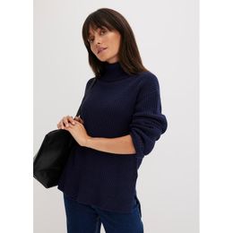 bonprix Damen bonprix Rollkragenpullover &raquo;Rollkragenpullover aus reiner Baumwolle&laquo; aus reiner Baumwolle, mit Rollkragen, f&uuml;r k&uuml;hle Tage blau 52/54 (