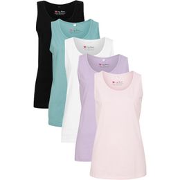 bonprix Damen bonprix Longtop Packung, 5 tlg. figurumspielende Passform, ohne &Auml;rmel und Kragen, unifarben lila 36/38 (S)