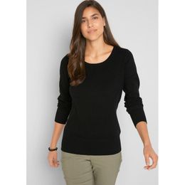 bonprix Damen bonprix Strickpullover aus Baumwollmischung, ohne Verschluss und Kragen, Slim Fit Passform schwarz 48/50 (XL)