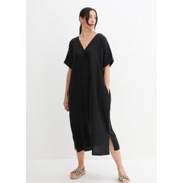 bonprix Damen bonprix Tunikakleid &raquo;Kaftan-Kleid aus reinem Leinen&laquo; f&uuml;r eleganten Look, aus Leinen, Oversize-Passform, mit Halbarm schwarz 40, N-Gr