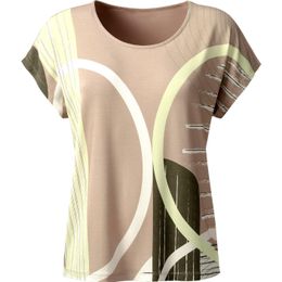 CR&Eacute;ATION L Damen Rundhalsshirt mit platziertem Druckmuster beige-pistazie-bedruckt Gr&ouml;&szlig;e 36