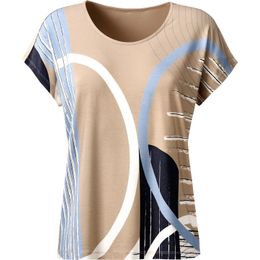 CR&Eacute;ATION L Damen Rundhalsshirt mit platziertem Druckmuster beige-bleu-bedruckt Gr&ouml;&szlig;e 38