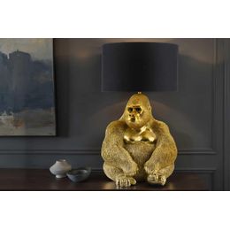 Riess Ambiente Handgefertigte Tischlampe KING APE 55cm gold schwarzer Stoffschirm Gorilla-Skulptur Riess-Ambiente Glamour Modern
