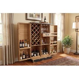 Riess Ambiente Design Barschrank BODEGA 120cm natur Pinienholz mit 3D-Front und Flaschenregal Riess-Ambiente