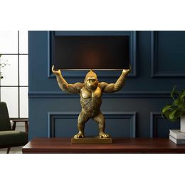 Riess Ambiente Handgefertigte Tischlampe KING APE 70cm schwarz gold Stoffschirm Affen-Skulptur Riess-Ambiente Glamour Modern