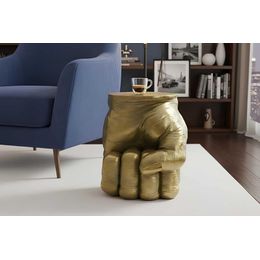 Riess Ambiente Handgefertigter Beistelltisch FIST 50cm gold runde Tischplatte Faust-Skulptur Riess-Ambiente Glamour Modern
