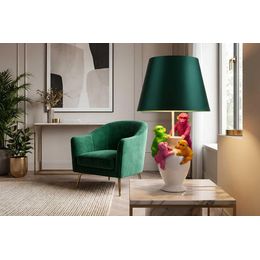 Riess Ambiente Handgefertigte Tischlampe MONKEY 60cm wei&szlig; bunt gr&uuml;ner Stoffschirm Affen-Skulpturen Riess-Ambiente Glamour Modern