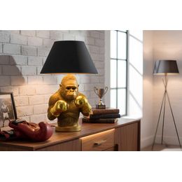 Riess Ambiente Handgefertigte Tischlampe KING APE 55cm schwarz gold Stoffschirm Affen-Skulptur Riess-Ambiente Glamour Modern