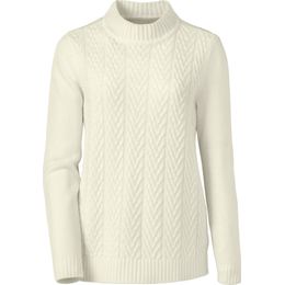 Damen Stehkragenpullover mit Zopfmuster wollwei&szlig;, Gr&ouml;&szlig;e 42