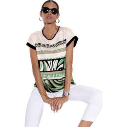 CR&Eacute;ATION L Damen Rundhalsshirt mit Viskose (ECOVERO) reseda-schwarz-bedruckt Gr&ouml;&szlig;e 40