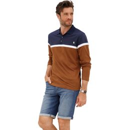 Catamaran Herren Langarm-Poloshirt im Colour Blocking-Dessin marine-cognac Gr&ouml;&szlig;e 44/46