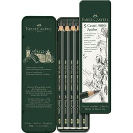 Faber-Castell Bleistift 9000 Jumbo dunkelgr&uuml;n Packung mit 5 St&uuml;ck H&auml;rten sortiert | Gr.: onesize