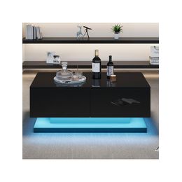ABRIHOME Schwarzer Hochglanz Couchtisch Sofatisch mit LED und 2 Schubladen 90*50*38cm | Gr.: onesize