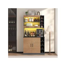 ABRIHOME K&uuml;chenschrank in Nat&uuml;rlich mit LED Beleuchtung 100x47x187 cm | Gr.: onesize