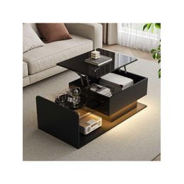 ABRIHOME Couchtisch Beistelltisch mit Glas und LED, Schwarz | Gr.: onesize