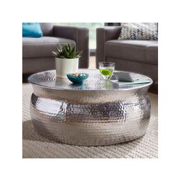 KADIMA DESIGN Couchtisch 75x31x75cm Aluminium Silber Beistelltisch orientalisch in Silbern | Gr.: onesize