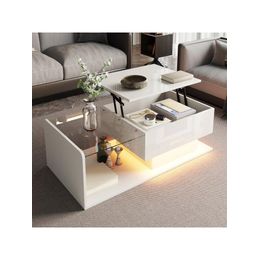 ABRIHOME Couchtisch Beistelltisch mit Glas und LED, Wei&szlig; | Gr.: onesize