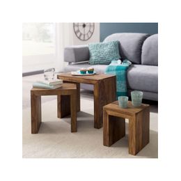 KADIMA DESIGN 3er Set Satztisch Massiv-Holz Wohnzimmer-Tisch Landhaus-Stil in Massivholz | Gr.: onesize