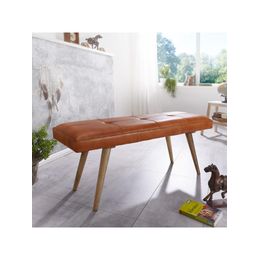 KADIMA DESIGN Sitzbank Ziegenleder / Massivholz Bank 117x51x38 cm im Retro Stil, | Gr.: onesize