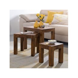 KADIMA DESIGN 3er Set Satztisch Massiv-Holz Wohnzimmer-Tisch Landhaus-Stil in Massivholz | Gr.: onesize