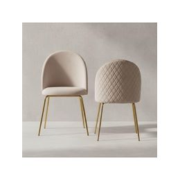 KADIMA DESIGN Design Esszimmerstuhl 2er Set Samt Gepolstert, K&uuml;chenstuhl in Beige | Gr.: onesize