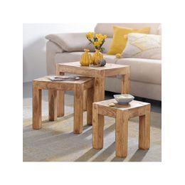 KADIMA DESIGN 3er Set MUMBAI Satztisch Massiv-Holz Wohnzimmer-Tisch in Akazie | Gr.: onesize