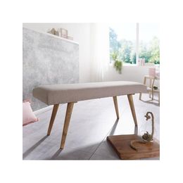 KADIMA DESIGN Sitzbank Stoff / Massivholz Bank 117x51x38 cm im Retro Stil, in Beige | Gr.: onesize