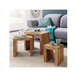 KADIMA DESIGN 3er Set Satztisch MUMBAI Massiv-Holz Wohnzimmer-Tisch in Akazie | Gr.: onesize