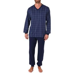 Normann Pyjama Schlafanzug langarm B&uuml;ndchen Karo - 67932 in blau-melange | Gr.: 50