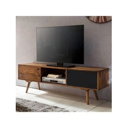 KADIMA DESIGN TV Lowboard REPA Massiv-Holz Sheesham Landhaus 2 T&uuml;ren & Fach in Schwarz | Gr.: onesize