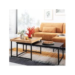 KADIMA DESIGN Couchtisch 2er-Set | Holz-Metall, Eiche Schwarz, Eckig, Modern in Schwarz | Gr.: onesize