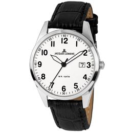 Jacques Lemans Herrenuhr Quarz mit Lederband Silber / Schwarz | Gr.: onesize