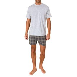 Normann Schlafanzug kurzarm Shorty mit karierter Jersey Hose - 86231 in grau | Gr.: 50