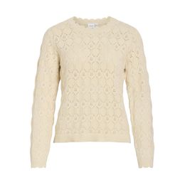 Rundhalspullover Vila "VILOWEN L/S POINTELLE KNIT TOP/PB", Damen, Gr. M, birch, Pullover Rundhalspullover