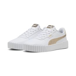 Sneaker Puma "Carina 3.0 Metallic Whisper Sneakers Damen", Damen, Gr. 40.5, wei&szlig; gold, Obermaterial: Synthetik, Textil. Futter: Textil. Innensohle: Textil. Laufsohle: Gummi, Schuhe Sneaker