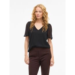 T-Shirt Vila "VIFALIA V-NECK S/S TOP - NOOS", Damen, Gr. 42, schwarz, Jersey, Obermaterial: 100% Polyester, unifarben, regular fit normal, V-Ausschnitt, Shirts T-Shirt