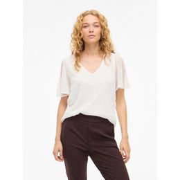 T-Shirt Vila "VIFALIA V-NECK S/S TOP - NOOS", Damen, Gr. 34, wei&szlig; (snow wei&szlig;), Jersey, Obermaterial: 100% Polyester, unifarben, regular fit normal, V-Ausschnitt, Shirts T-Shirt
