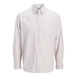 Jack & Jones Langarmhemd JACK & JONES "JJCOLE POPLIN STRIPE SHIRT LS", Herren, Gr. L, N-Gr, cloud dancer, Web, Obermaterial: 100% Baumwolle, unifarben, relaxed fit, Hemden
