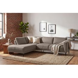 Ecksofa Home Affaire, B:240cm H:78cm T:197cmbraun, 100% PES, Wohnzimmer, Sofas, "Sveeva, L-Form, B.240 cm, schwarze Metallf&uuml;&szlig;e", langlebiger