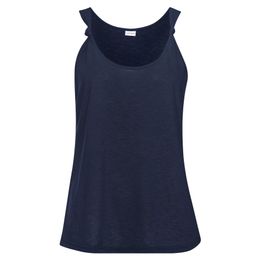Tanktop Lascana, Damen, Gr. 40/42, blau (marine), Slub, Obermaterial: 93% Polyester, 7% Elasthan, unifarben, figurumspielend h&uuml;ftlang, Rundhals, Tops Tanktop, mit Knotdetail am Tr&auml;ger