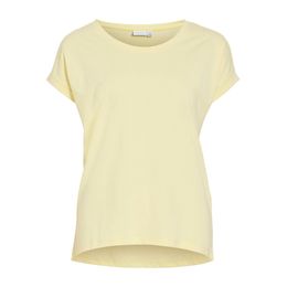Rundhalsshirt Vila "VIDREAMERS NEW PURE T-SHIRT/SU-NOOS", Damen, Gr. L, pastel gelb, Jersey, Obermaterial: 50% Baumwolle, 50% Polyester, unifarben, casual, regular fit, Rundhals, Shirts Rundhalsshirt, Basic Damen-T-Shirt mit Rundhalsausschnitt und umgeschlagenen &Auml;rmeln