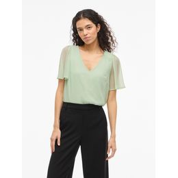 T-Shirt Vila "VIFALIA V-NECK S/S TOP - NOOS", Damen, Gr. 38, gr&uuml;n (smoke gr&uuml;n), Jersey, Obermaterial: 100% Polyester, unifarben, regular fit normal, V-Ausschnitt, Shirts T-Shirt