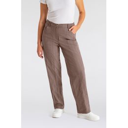 Stretch-Hose KjBRAND "Babsie", Damen, Gr. 52, N-Gr, taupe gestreift, Web, Obermaterial: 47% Baumwolle, 45% Polyester, 6% Viskose, 2% Elasthan, regular fit lang, Hosen, mit Taschen
