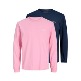 Jack & Jones Langarmshirt JACK & JONES JUNIOR "JJCOLLEGE LOGO TEE LS CREW 2PK MP JNR", Jungen, Gr. 152, navy blazer pack:navy blazer, prism pink, Shirts Langarmshirt