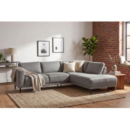 Ecksofa Home Affaire, B:240cm H:78cm T:197cmtaupe, 100% PES, Wohnzimmer, Sofas, "Sveeva, L-Form, B.240 cm, schwarze Metallf&uuml;&szlig;e", langlebiger