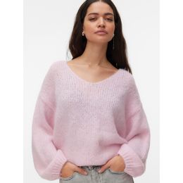 V&eacute;ro Moda Strickpullover VERO MODA "VMMAYBE LS 2WAY V-NECK PULLOVER NOOS", Damen, Gr. M, parfait pink, Pullover Strickpullover, Kunstfaser, locker geschnitten, V-Ausschnitt